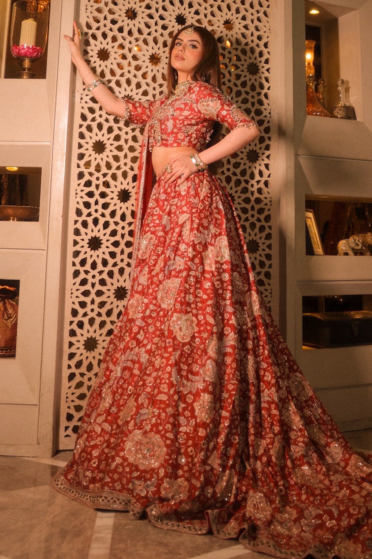 MUSKAN CHANANA IN STARLET LEHENGA SET – Ridhi Mehra